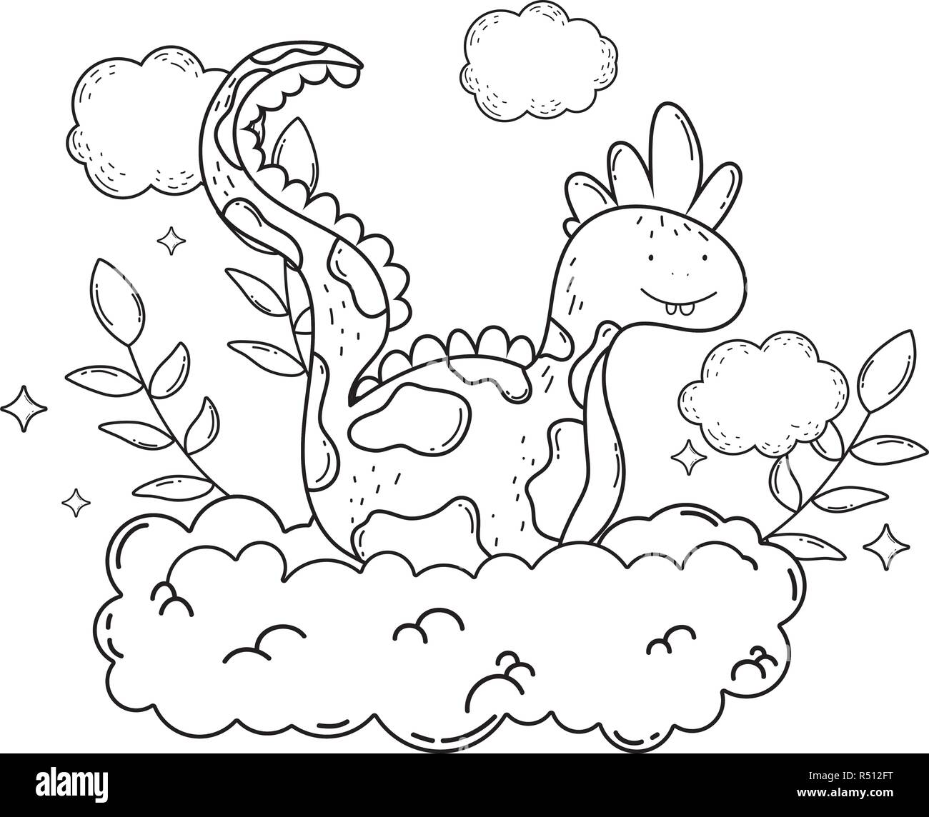 fairytale dinosaur with clouds vector illustration design Stock Vector ...