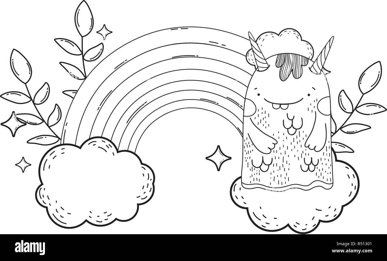 fairytale monster with clouds and rainbow Stock Vector Image & Art - Alamy