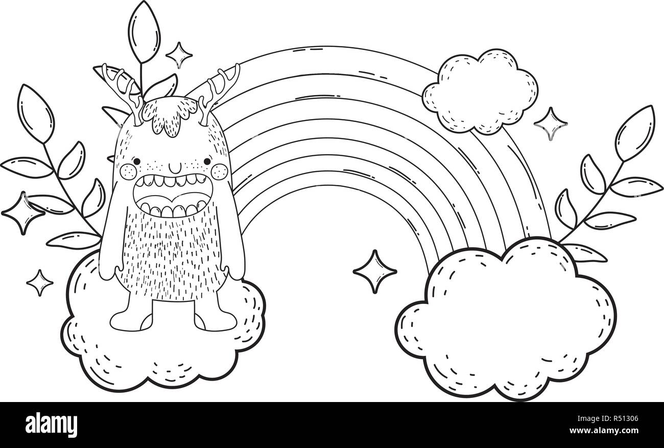 fairytale monster with clouds and rainbow Stock Vector Image & Art - Alamy