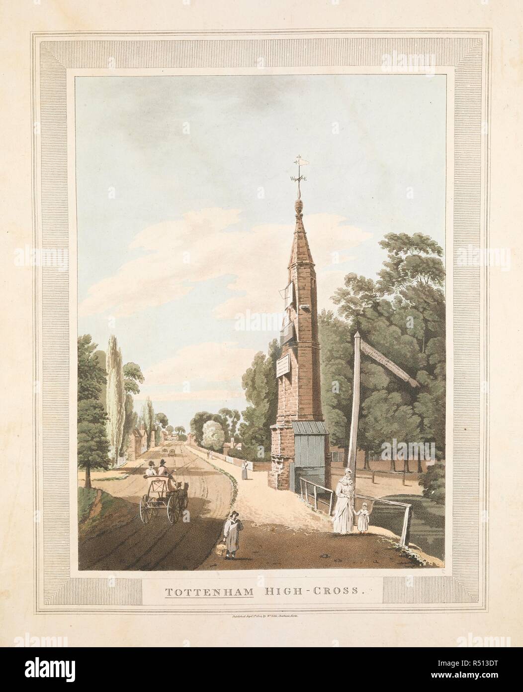 Tottenham High Cross. A road with figures and a horse and carriage; a ...