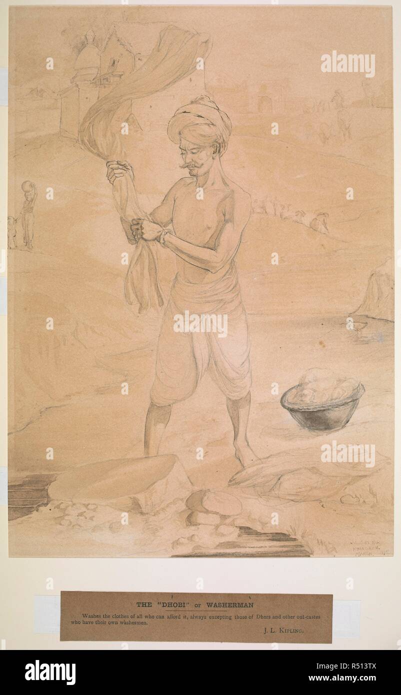 The Dhobi, or washerman, beating clothes on a stone. March 1872. 1872 ...