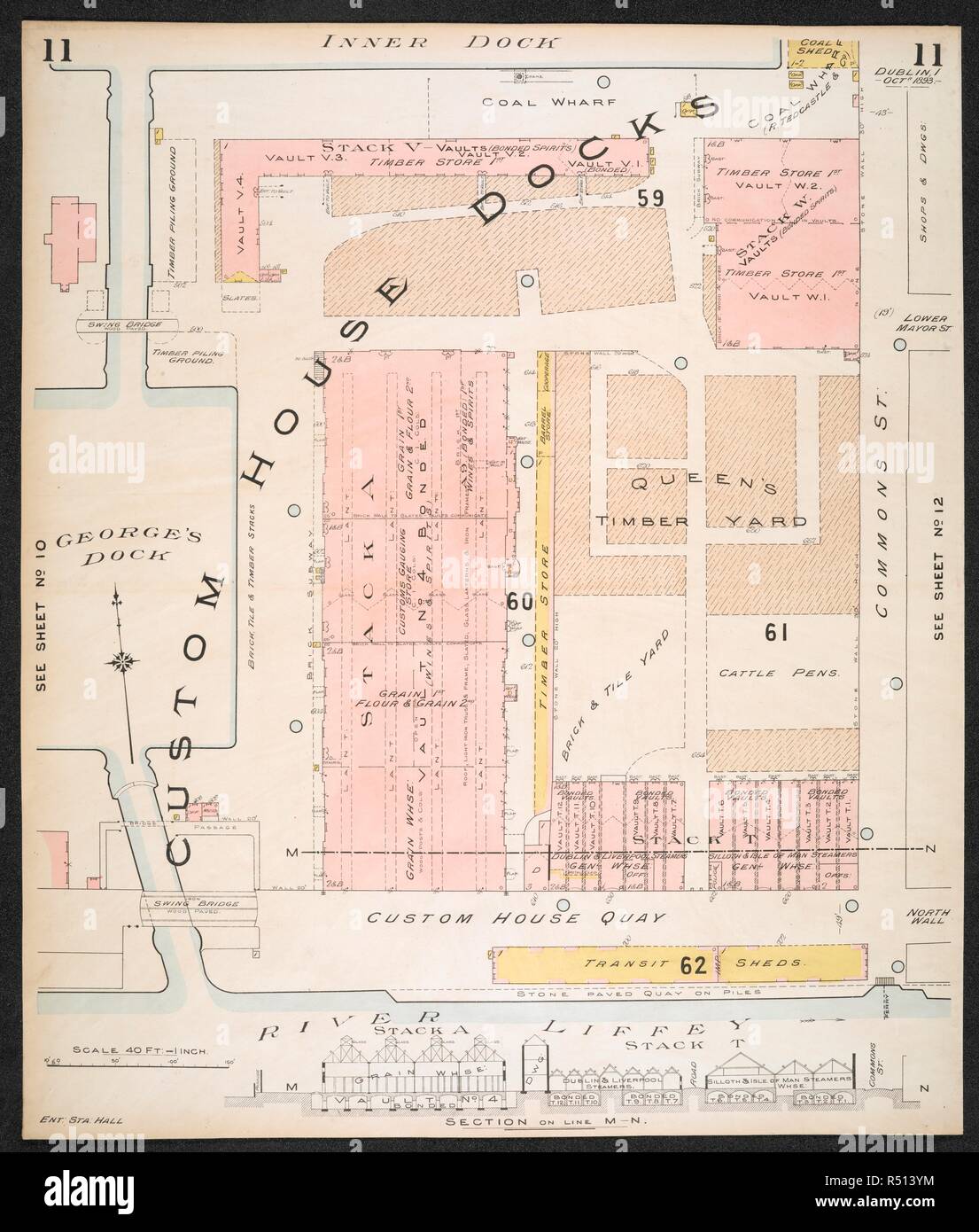 Section of an insurance Plan of the City of Dublin, showing the area of ...