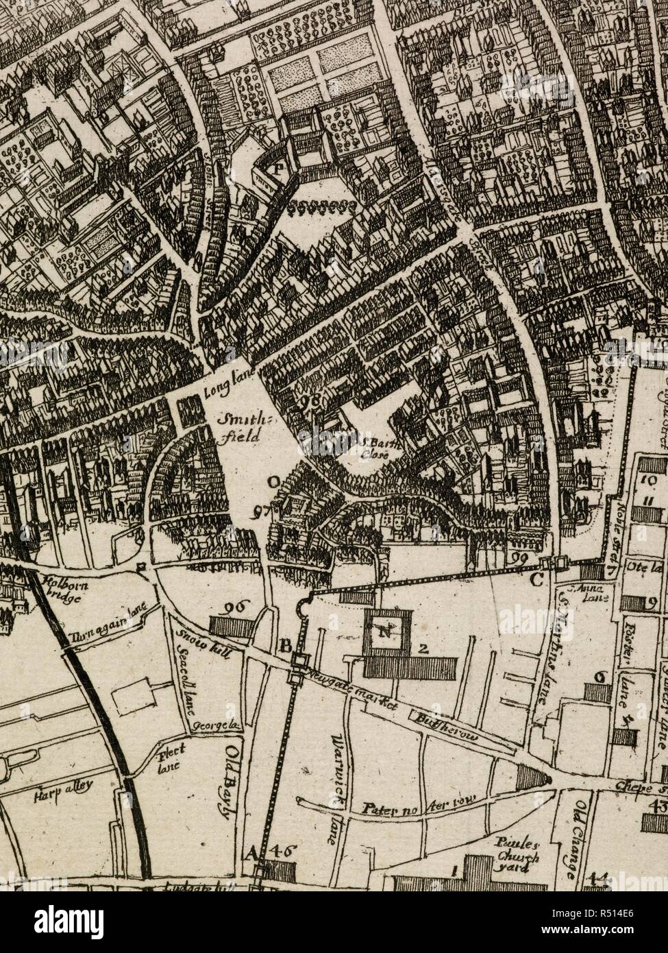 Map of the area around Smithfields, Ludgate, Aldersgate from a close ...