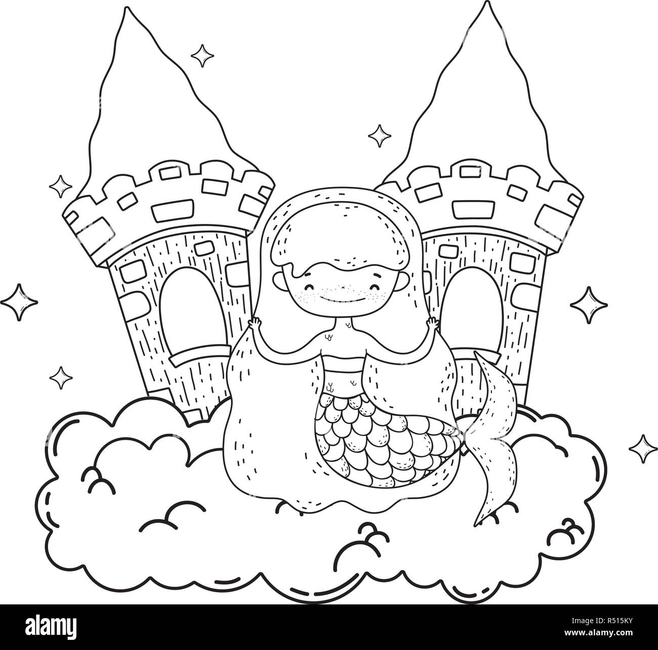 cute mermaid with castle in cloud Stock Vector Image & Art - Alamy