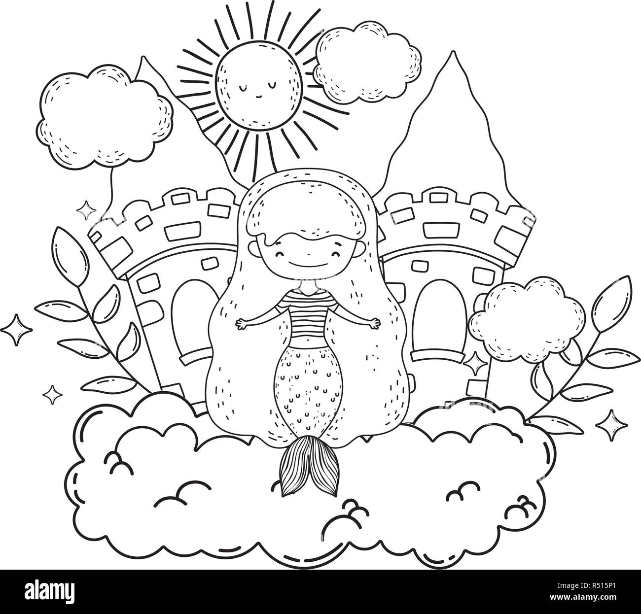 cute mermaid with castle in cloud Stock Vector Image & Art - Alamy