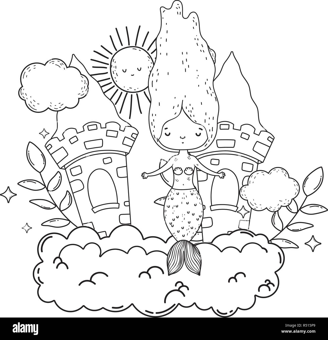 cute mermaid with castle in cloud Stock Vector Image & Art - Alamy