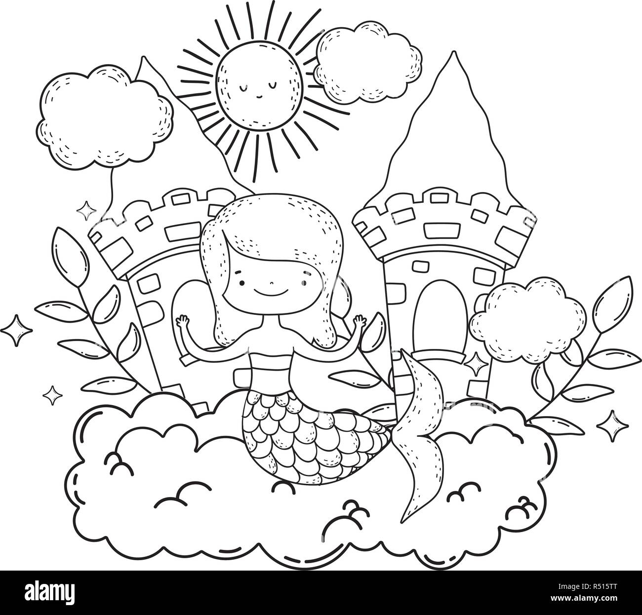 cute mermaid with castle in cloud Stock Vector Image & Art - Alamy