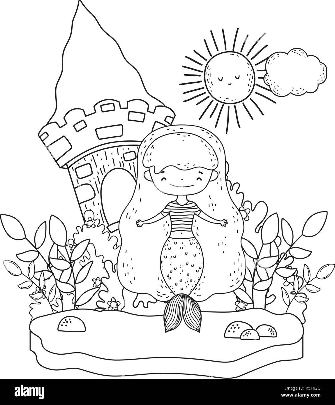 cute mermaid with castle in the landscape Stock Vector Image & Art - Alamy