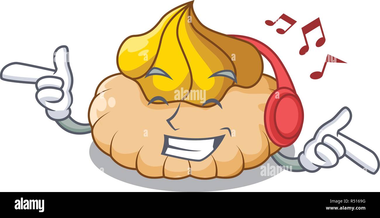 Listening music chocolate biscuit with mascot ice cream Stock Vector ...