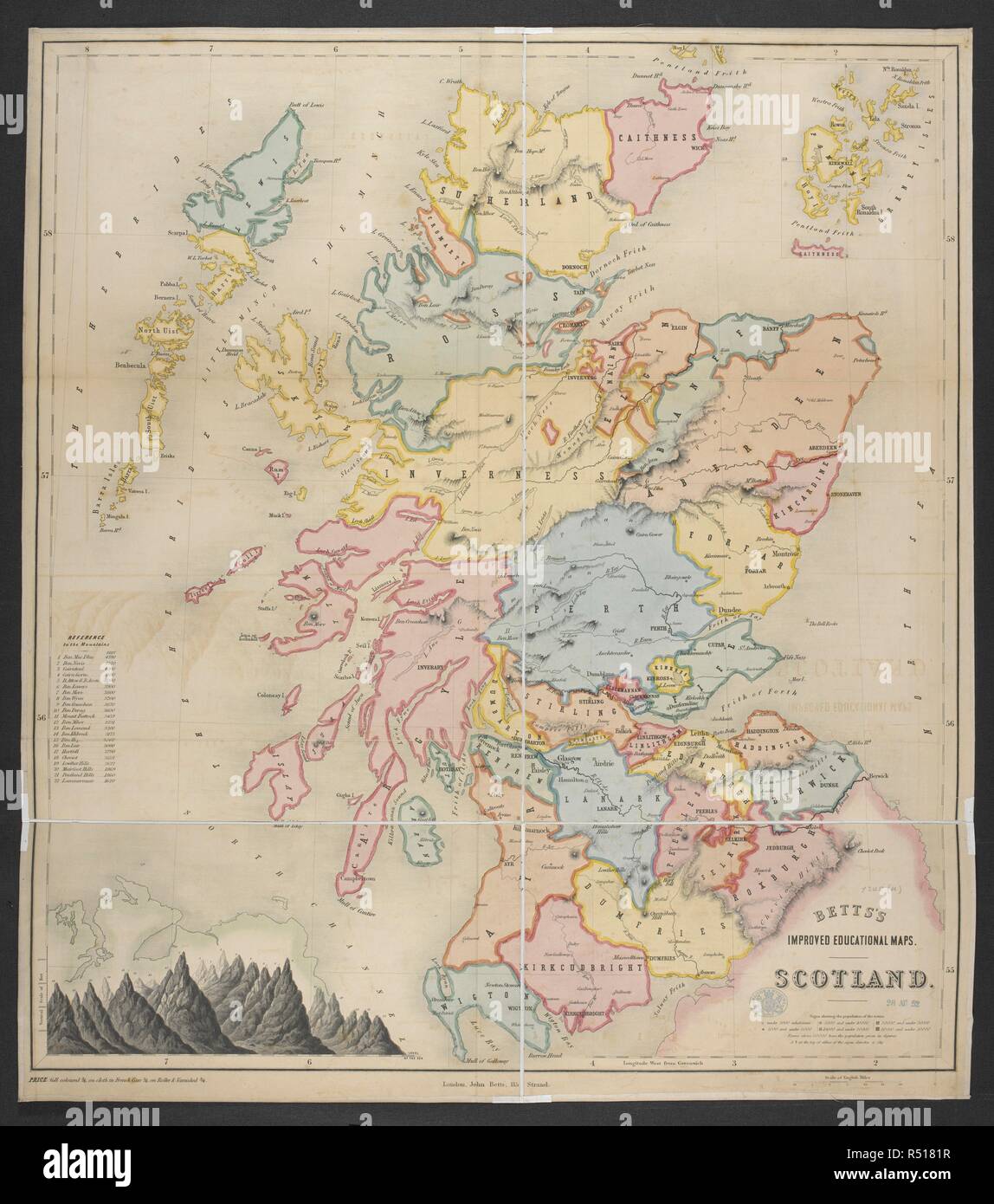 A 19th century map of Scotland. Betts's Improved Educational Maps ...