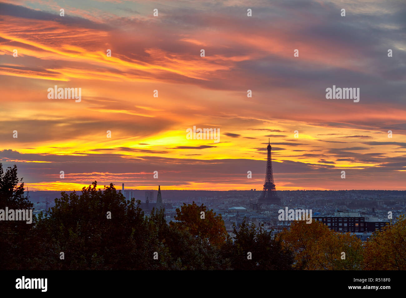 Paris Skyline at Sunset Stock Photo - Alamy