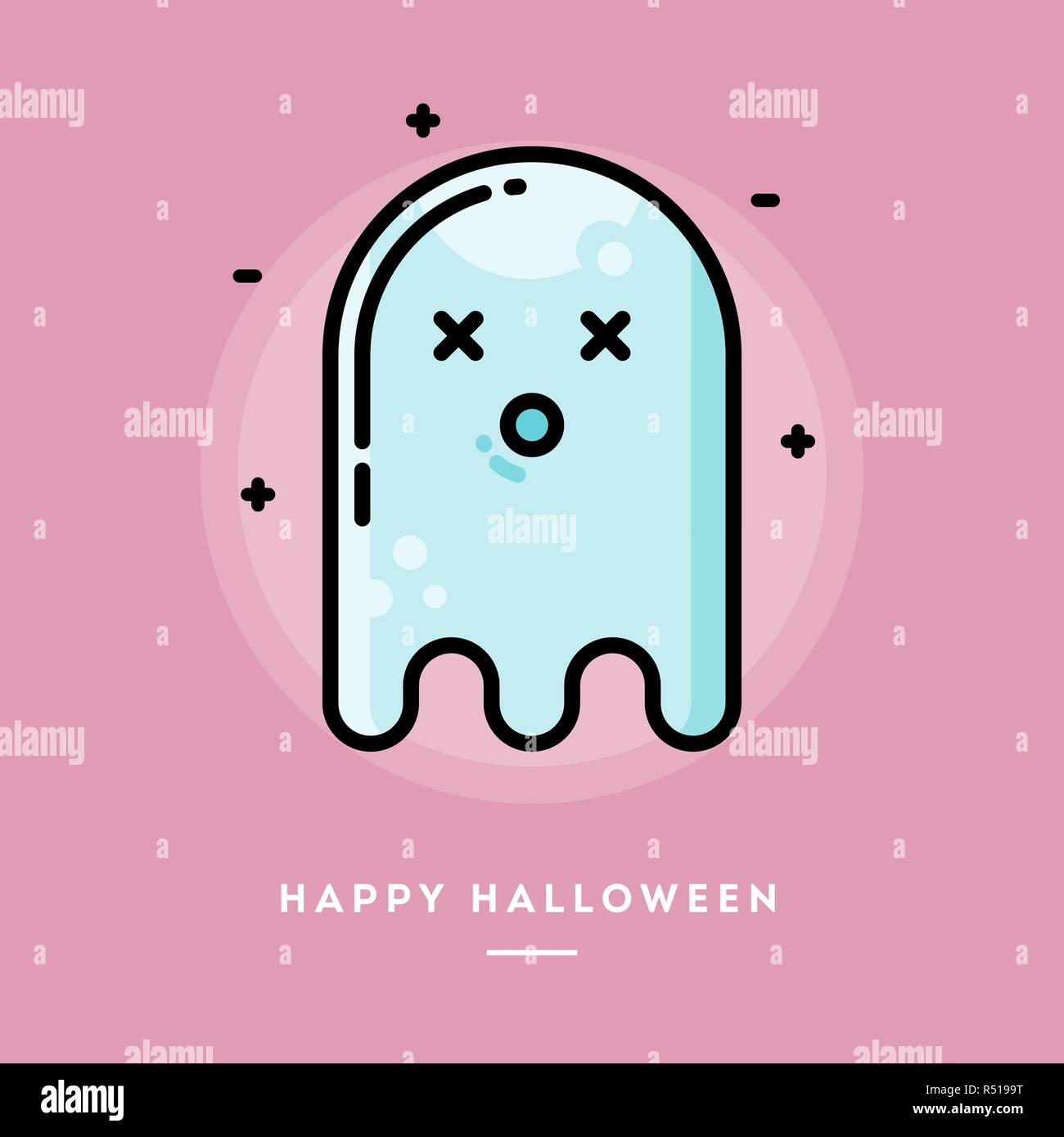 Cute ghost, flat design thin line halloween banner Stock Vector Image ...