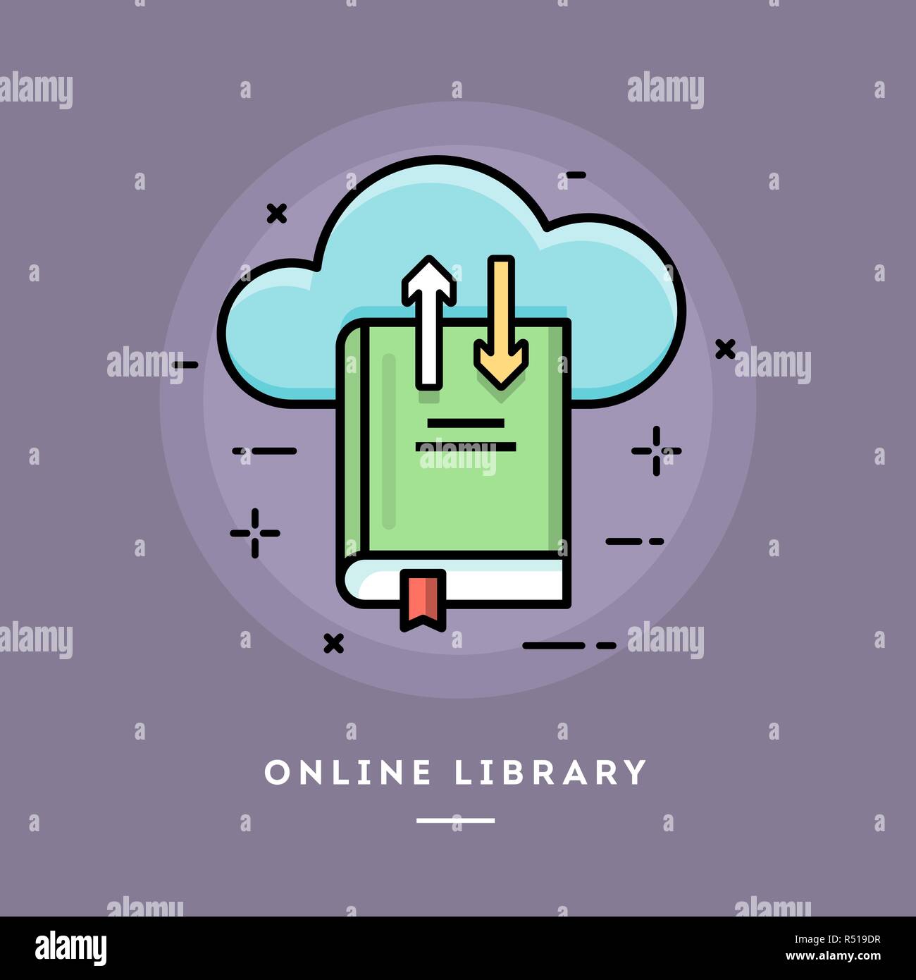 Online library, flat design thin line banner Stock Vector Image & Art ...