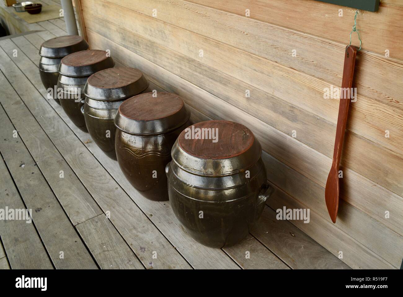 Fermentation crocks on front porch of Front Porch Farm, 110 acres of ...