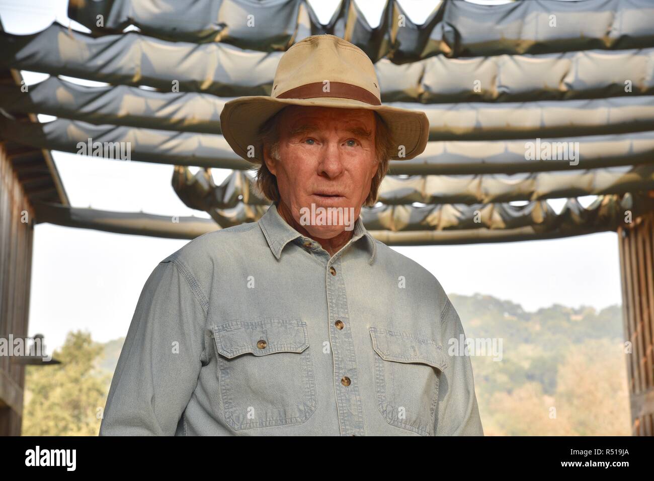 Male farmer portrait in packing & washing shed, Peter, co-owner of ...