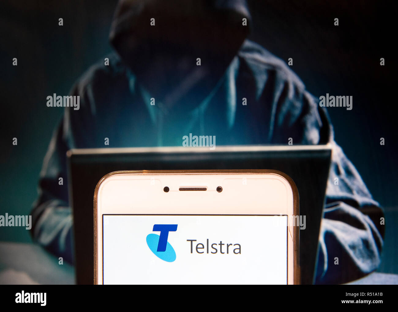 Australia's largest telecommunications company Telstra logo is seen on ...
