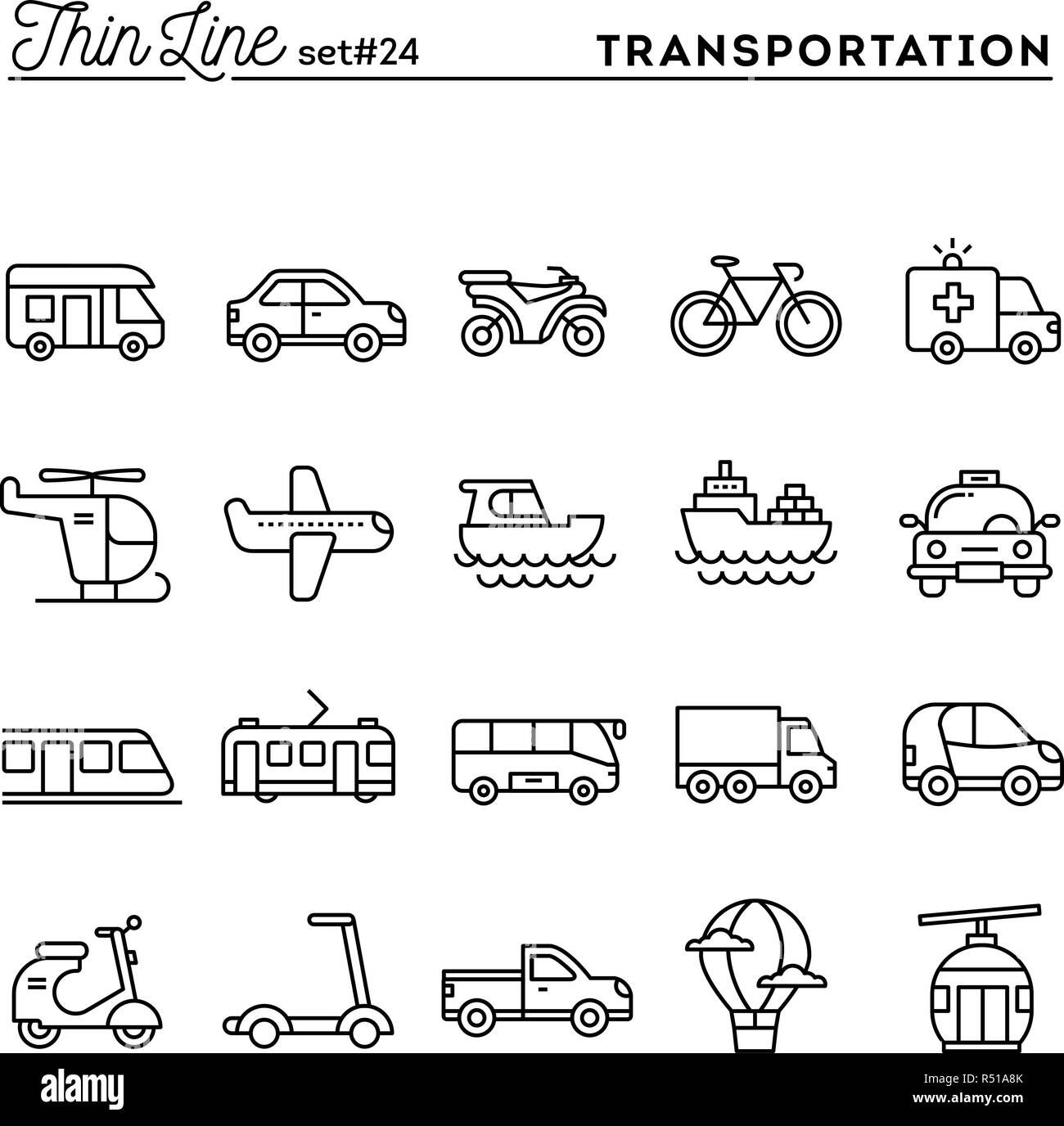 Transportation and vehicles, thin line icons set Stock Vector Image ...