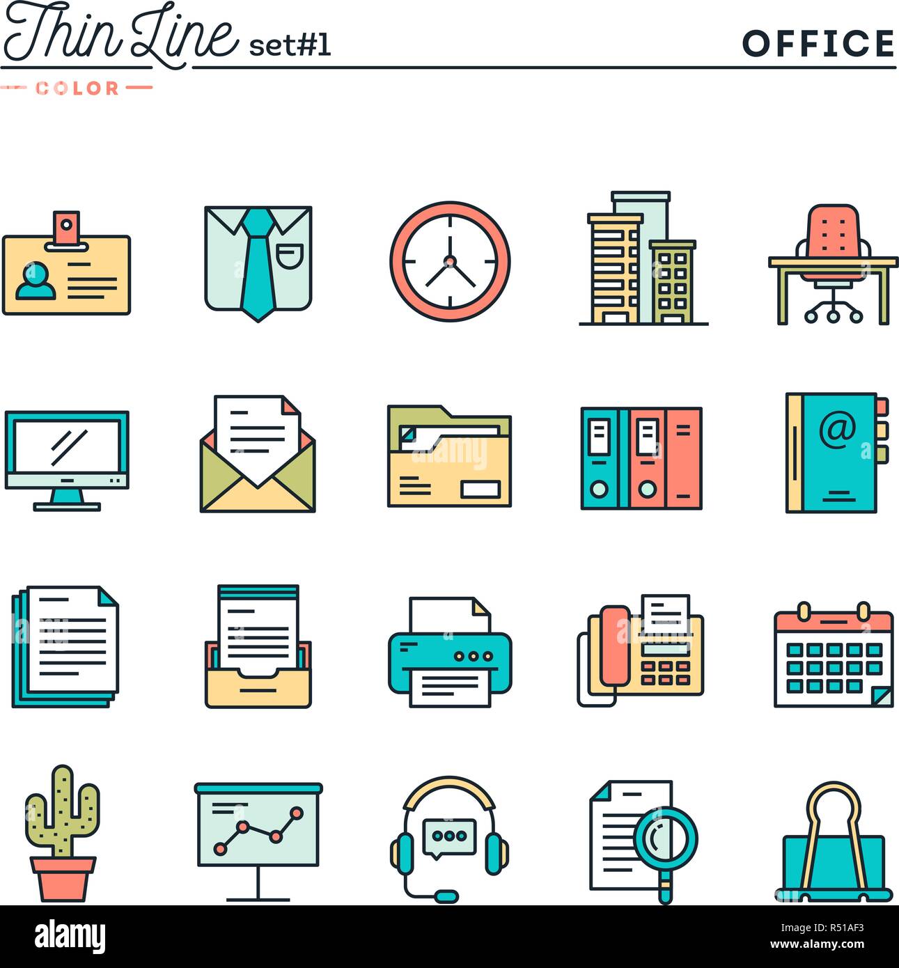 Office things, thin line color icons set Stock Vector Image & Art - Alamy