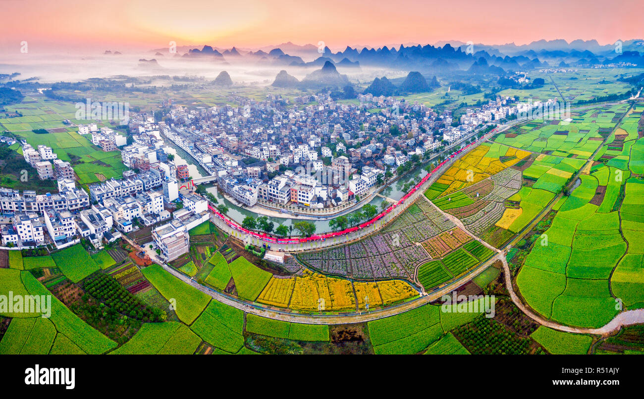 Irrigation under which the ancient village in hunan province Stock ...
