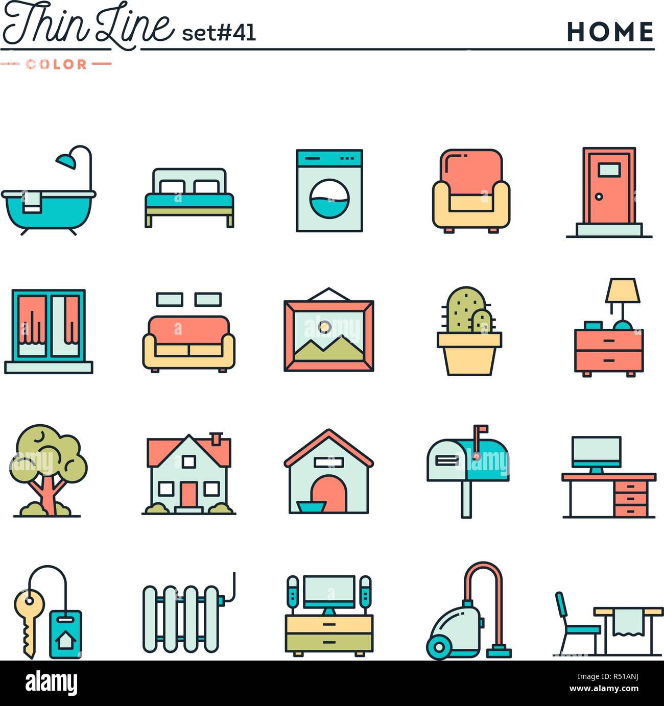 Interior design linear icons Stock Vector Images - Alamy