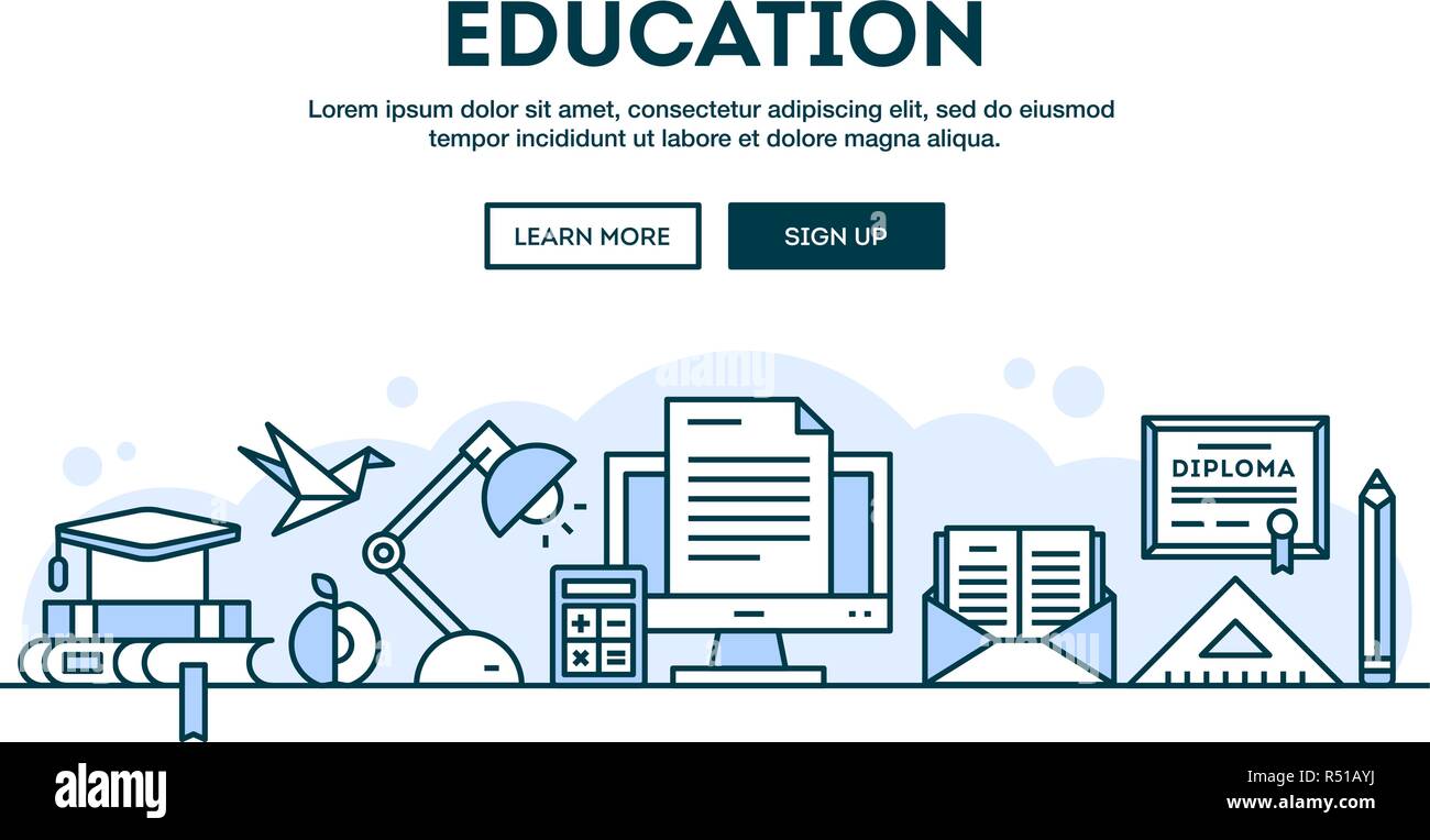 Education, concept header, flat design thin line style Stock Vector ...