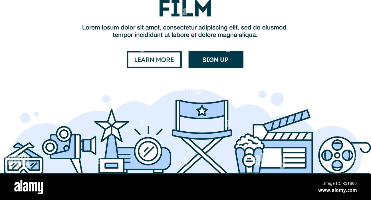 Film, concept header, flat design thin line style Stock Vector Image ...
