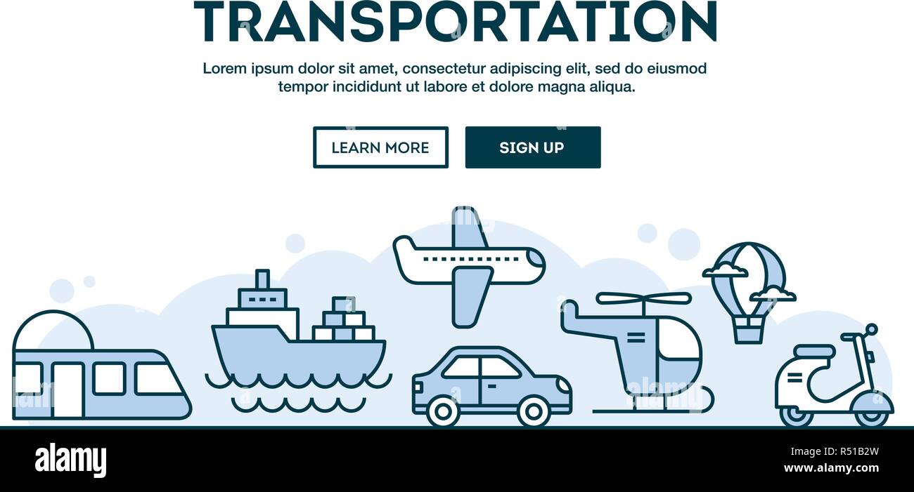Transportation, concept header, flat design thin line style Stock ...