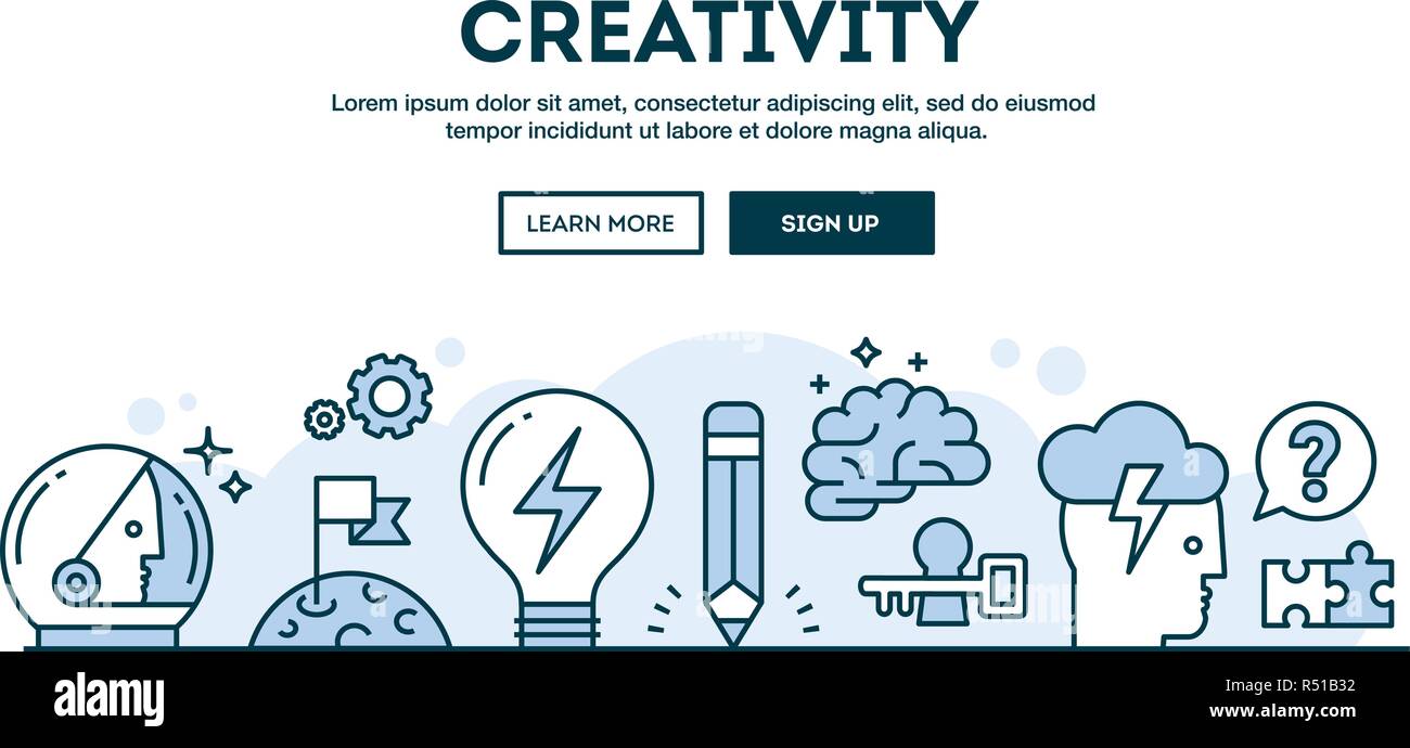 Creativity Concept Header Flat Design Thin Line Style Stock Vector Image And Art Alamy