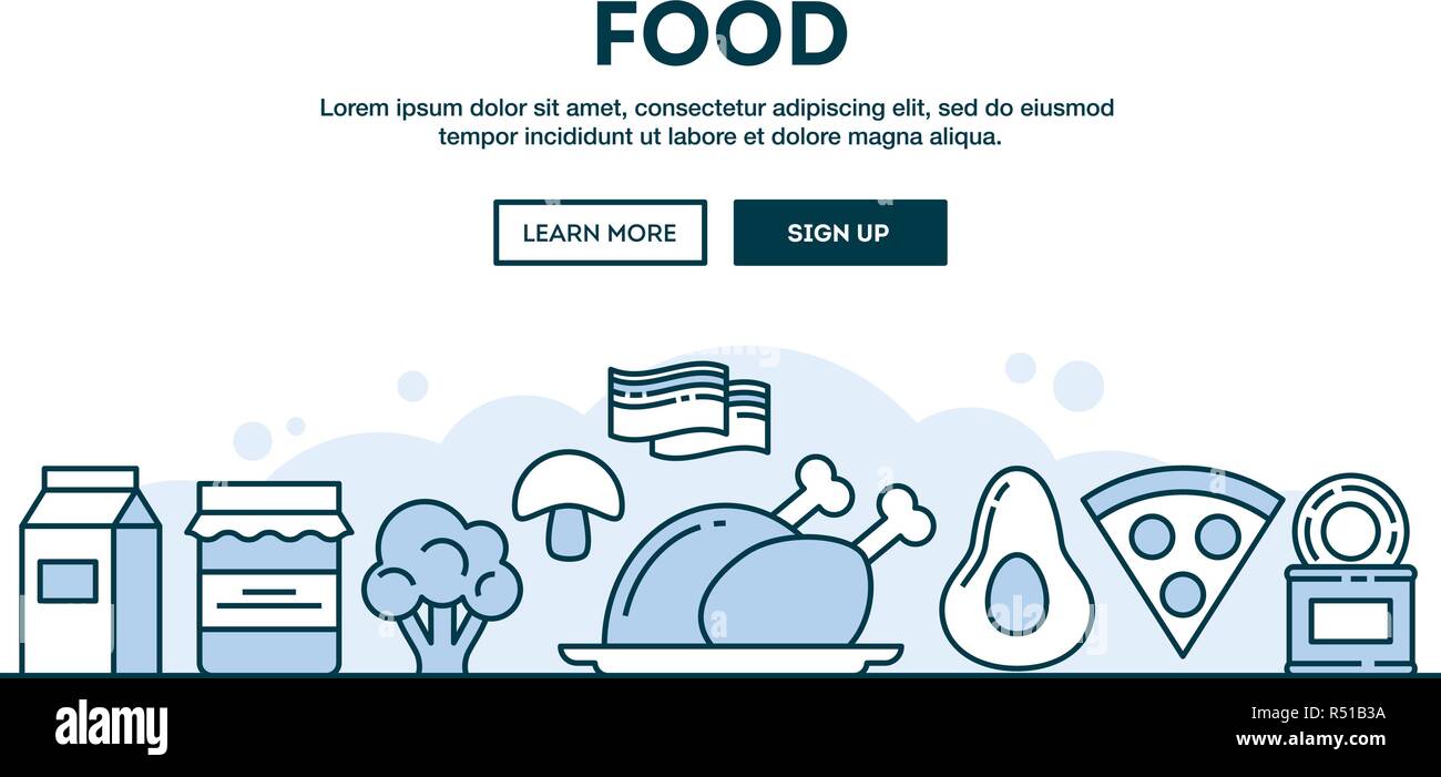 Food, concept header, flat design thin line style Stock Vector Image ...