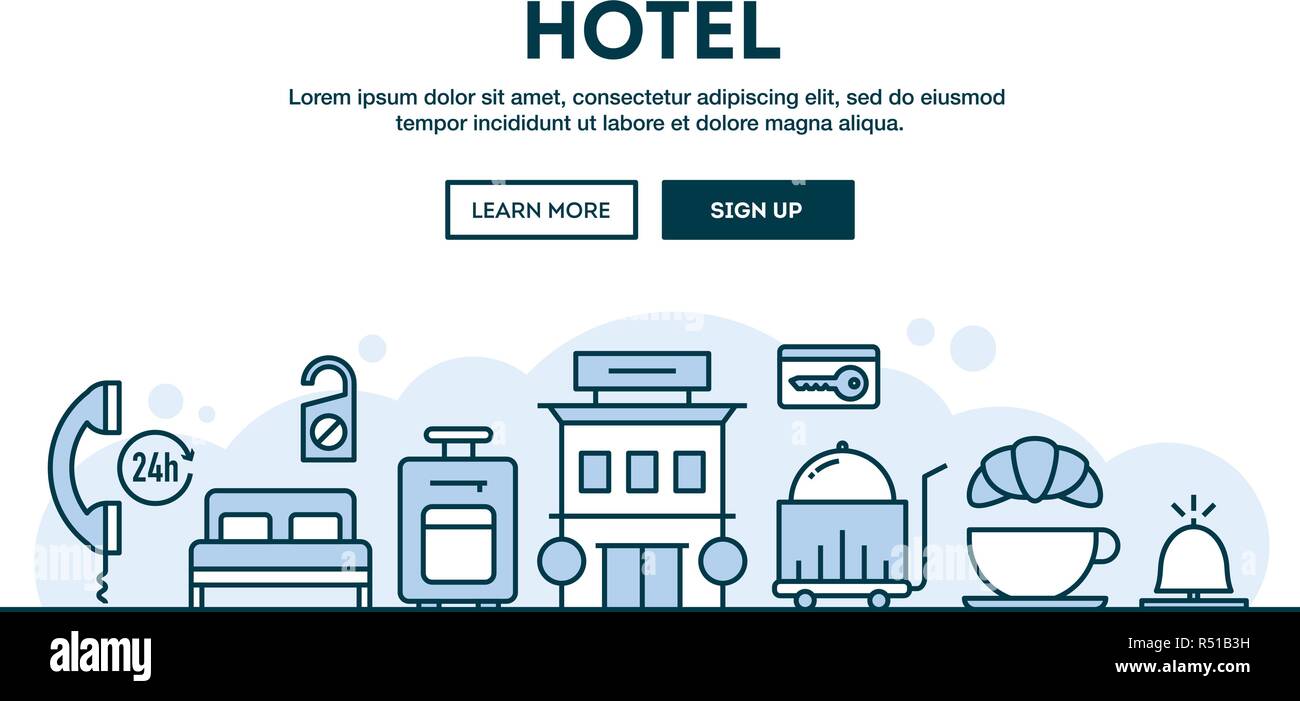 Hotel, concept header, flat design thin line style Stock Vector Image ...