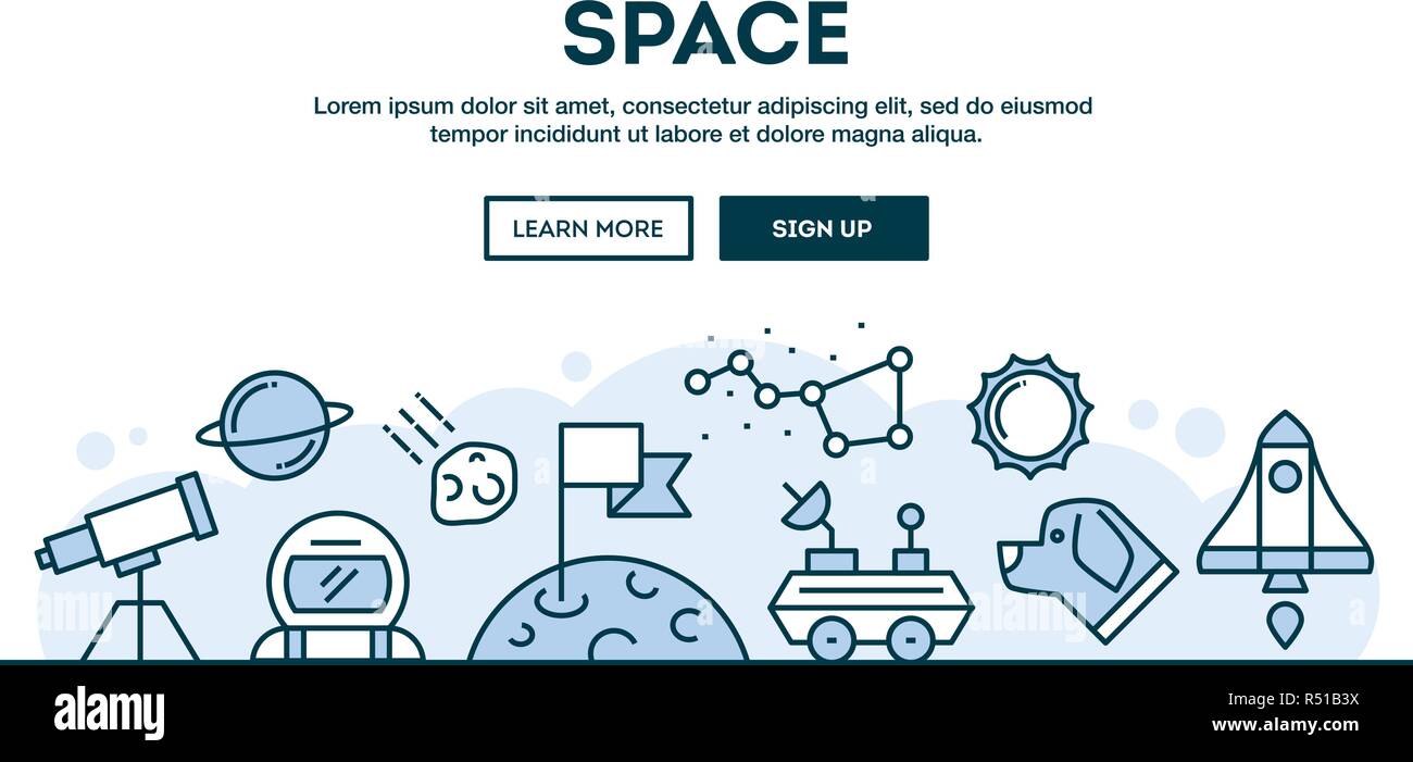 Space, concept header, flat design thin line style Stock Vector Image ...