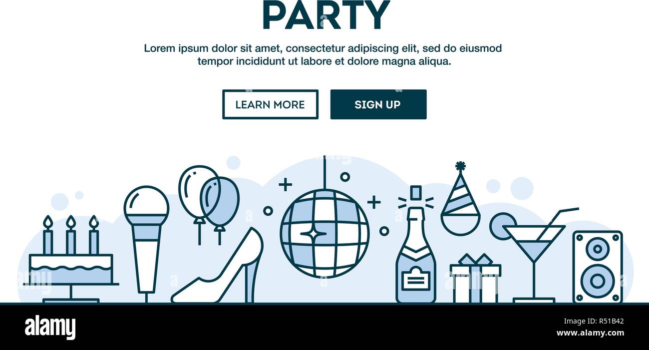 Party, concept header, flat design thin line style Stock Vector Image ...