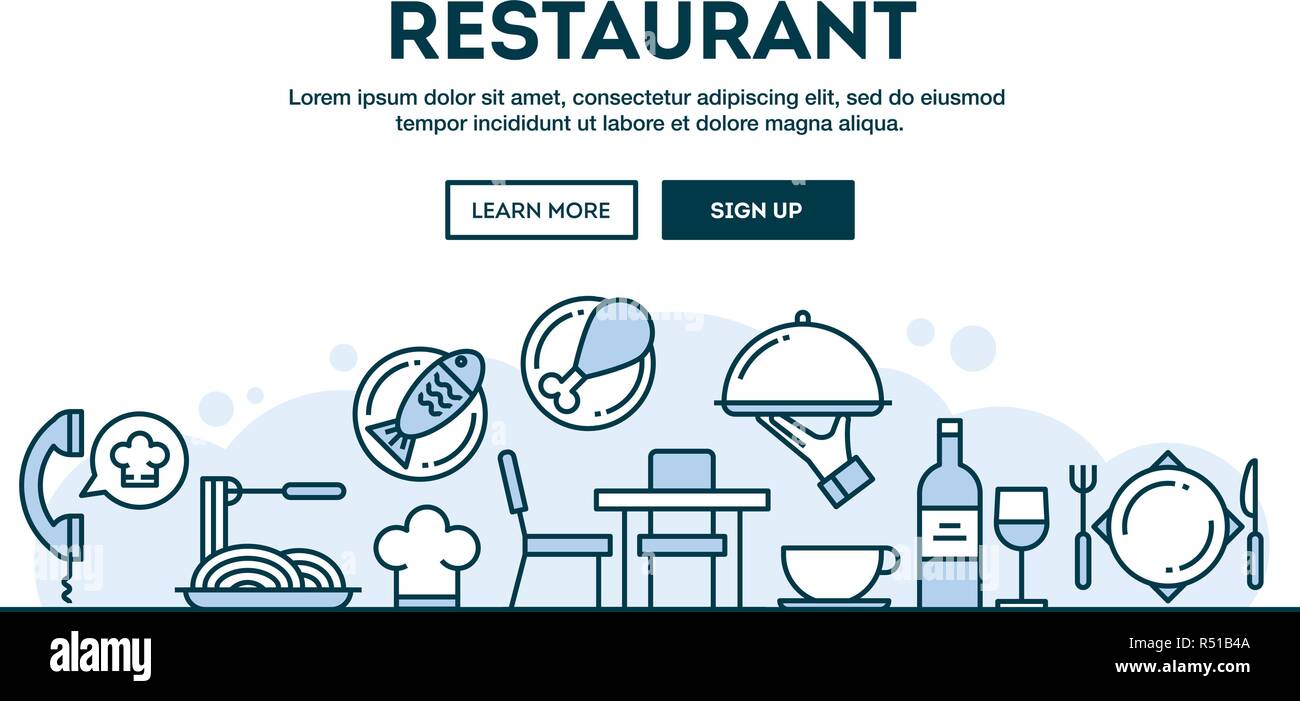Restaurant, concept header, flat design thin line style Stock Vector ...