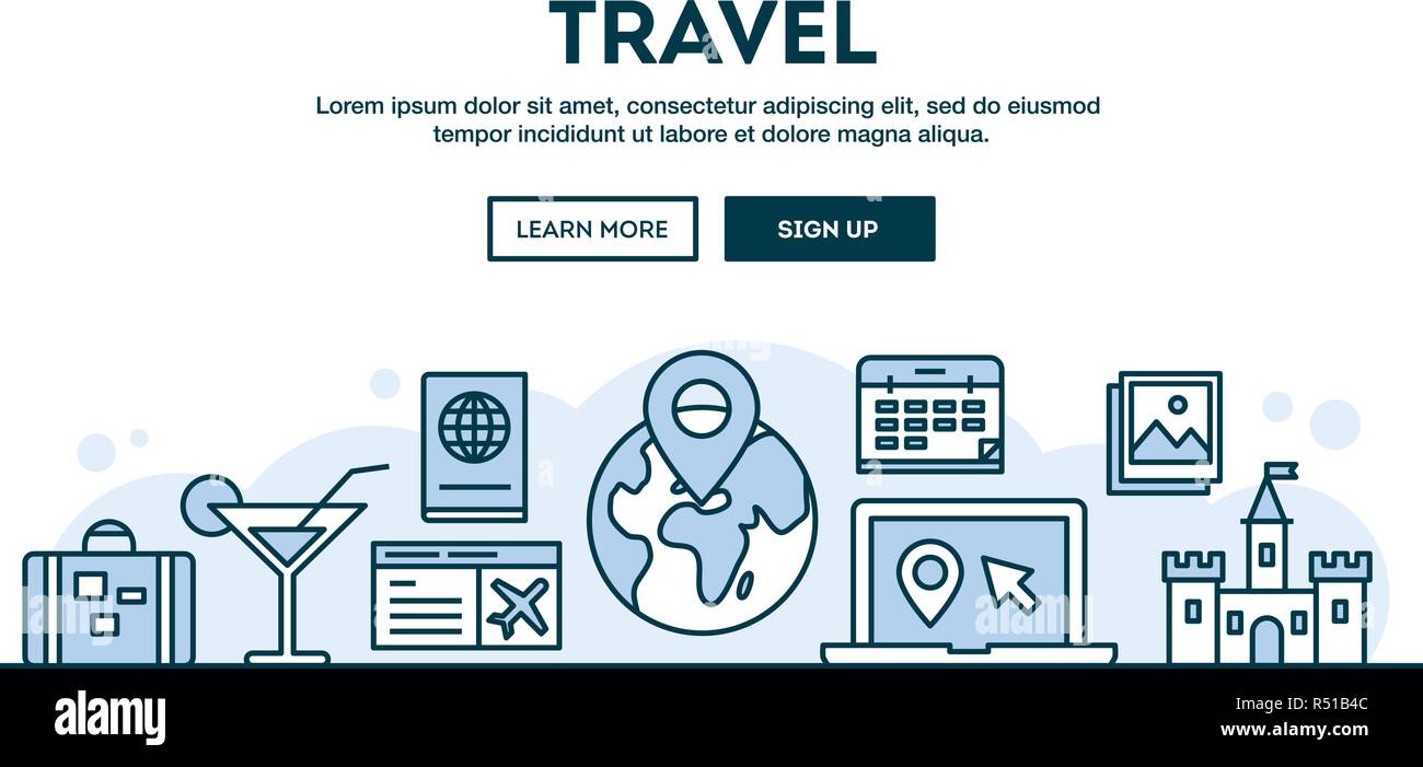 Travel, concept header, flat design thin line style Stock Vector Image ...