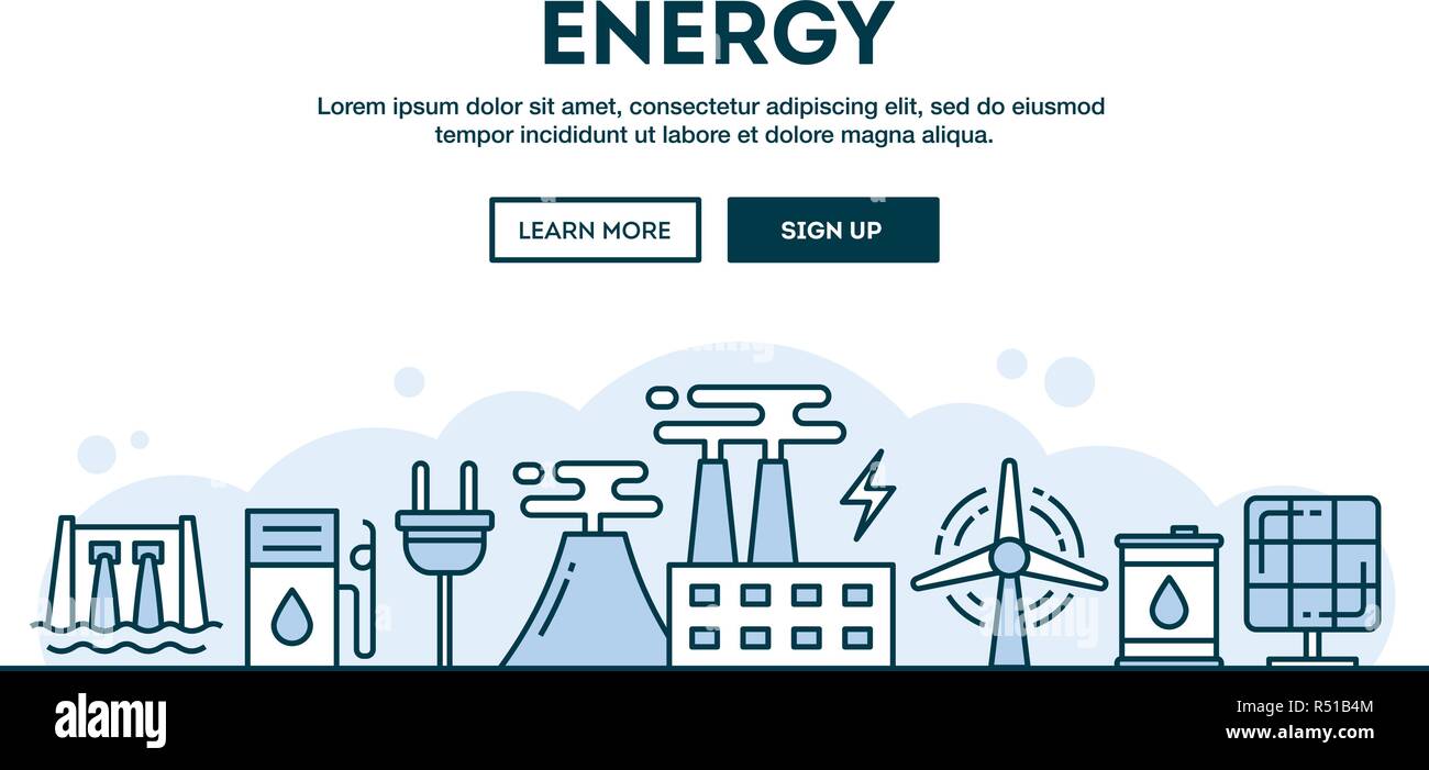 Energy, concept header, flat design thin line style Stock Vector Image ...