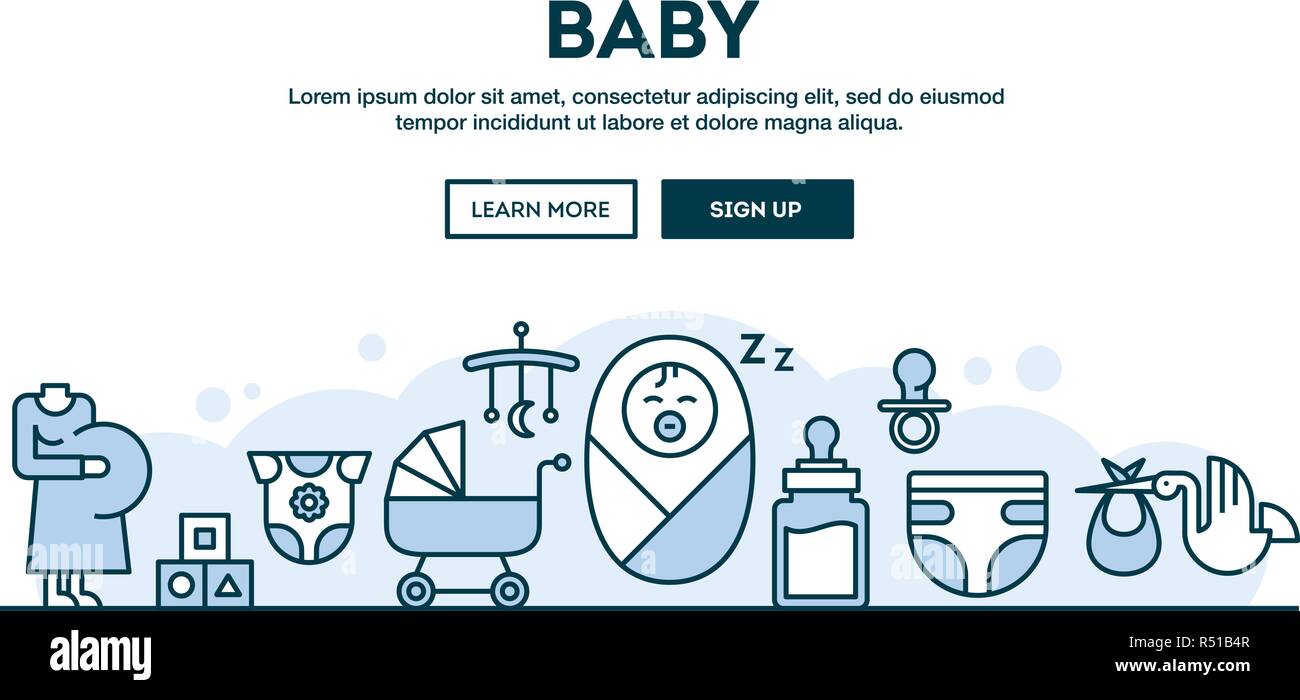 Baby, concept header, flat design thin line style Stock Vector Image ...