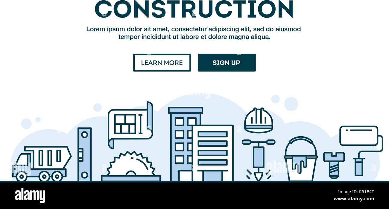 Construction Concept Header Flat Design Thin Line Style Stock Vector Image And Art Alamy