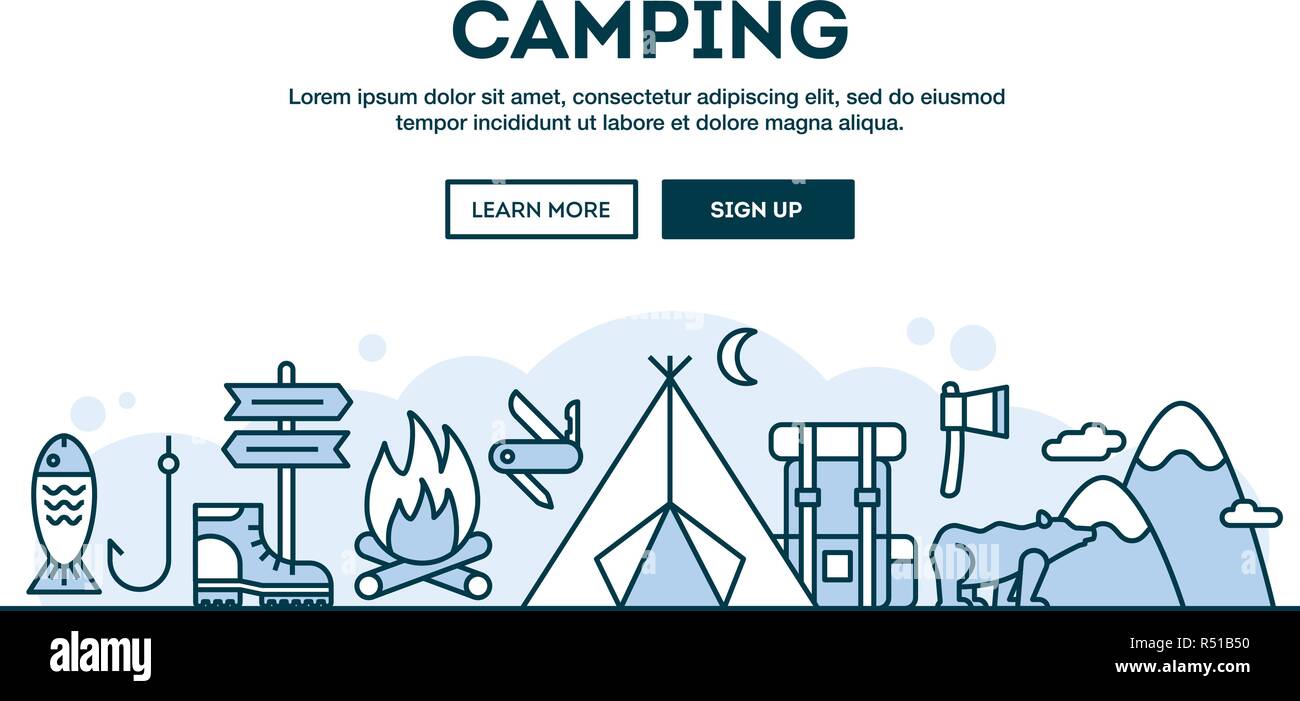 Camping, concept header, flat design thin line style Stock Vector Image ...
