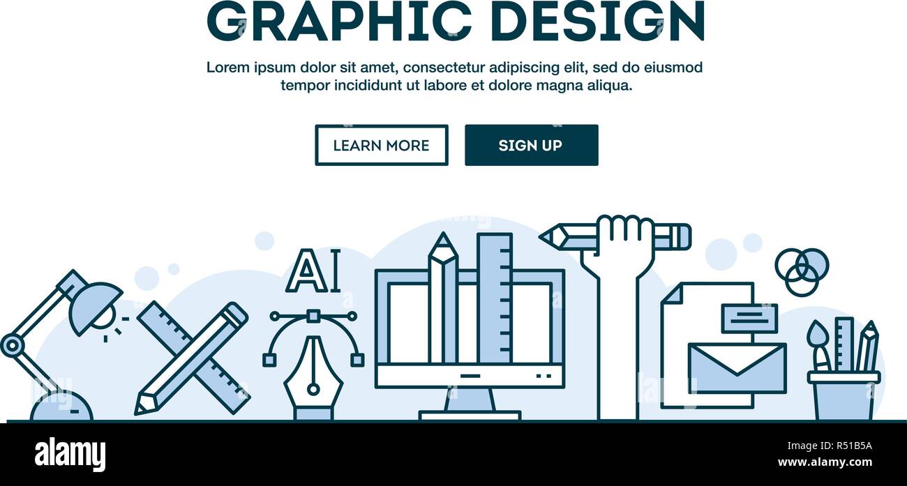 Graphic Design Concept Header Flat Design Thin Line Style Stock Vector Image And Art Alamy