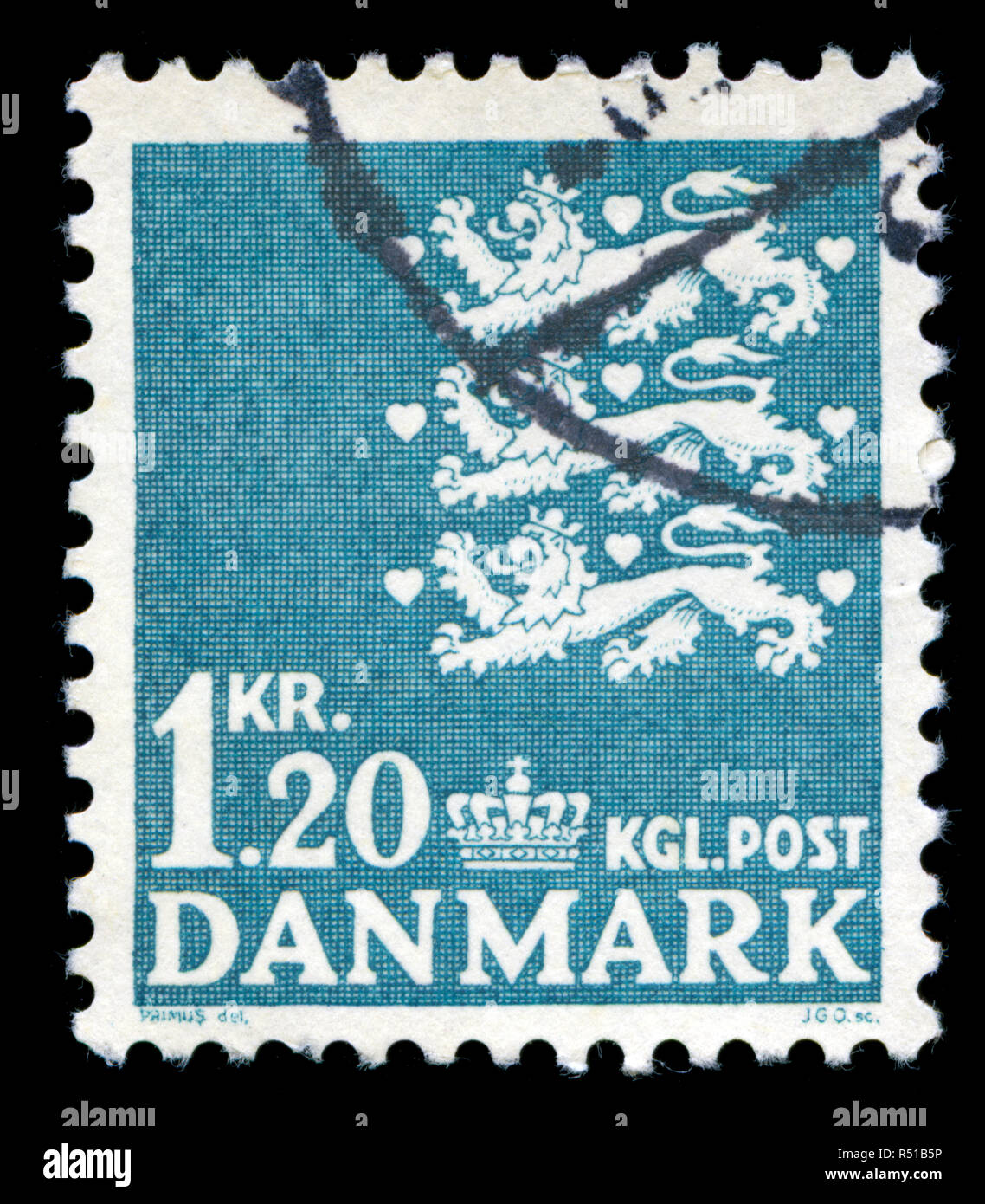 Postmarked stamp from the Denmark in the Small Coat of arms series ...