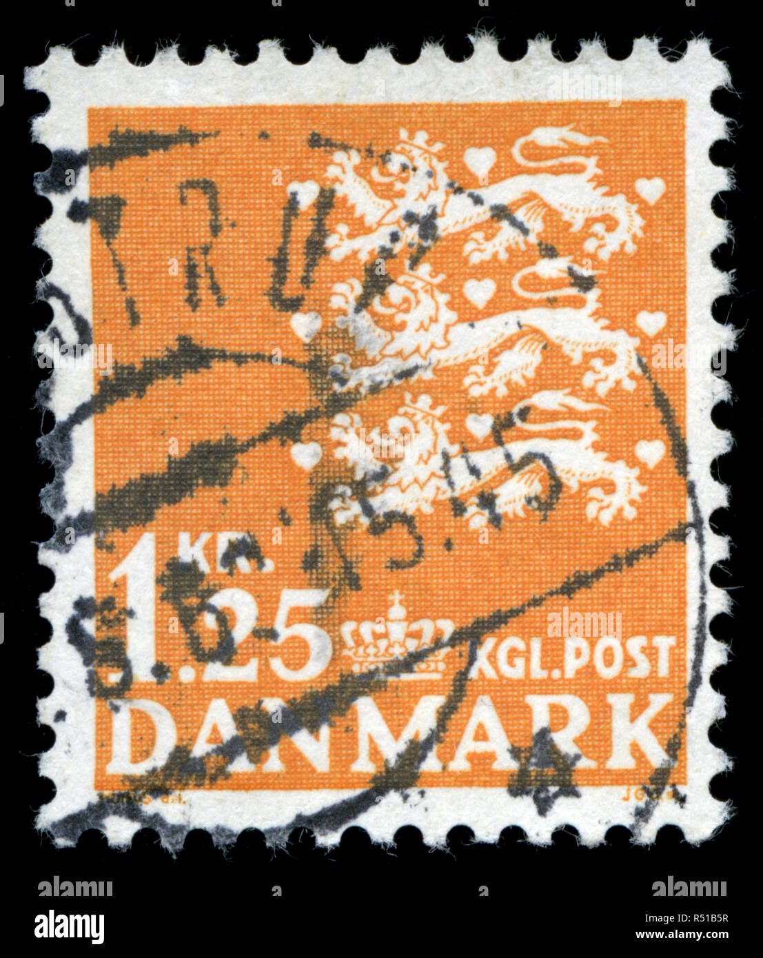 Postmarked stamp from the Denmark in the Small Coat of arms series ...