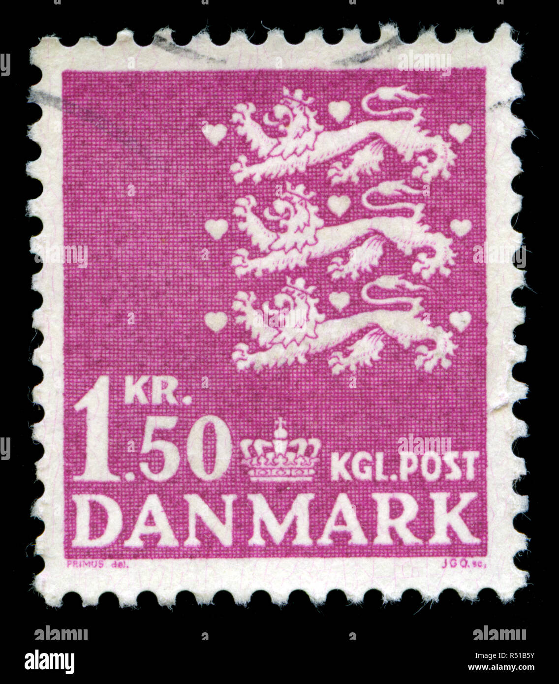 Postmarked stamp from the Denmark in the Small Coat of arms series ...