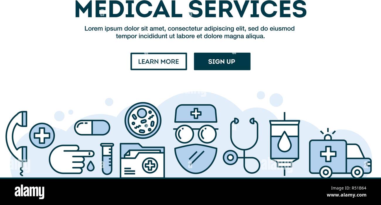 Medical services, concept header, flat design thin line style Stock ...