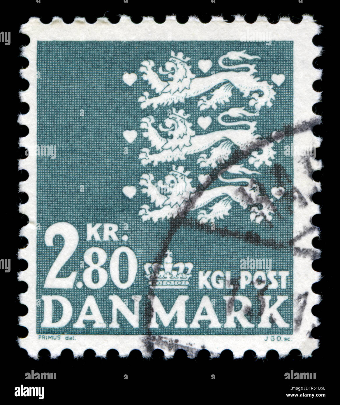 Postmarked stamp from the Denmark in the Small Coat of arms series ...
