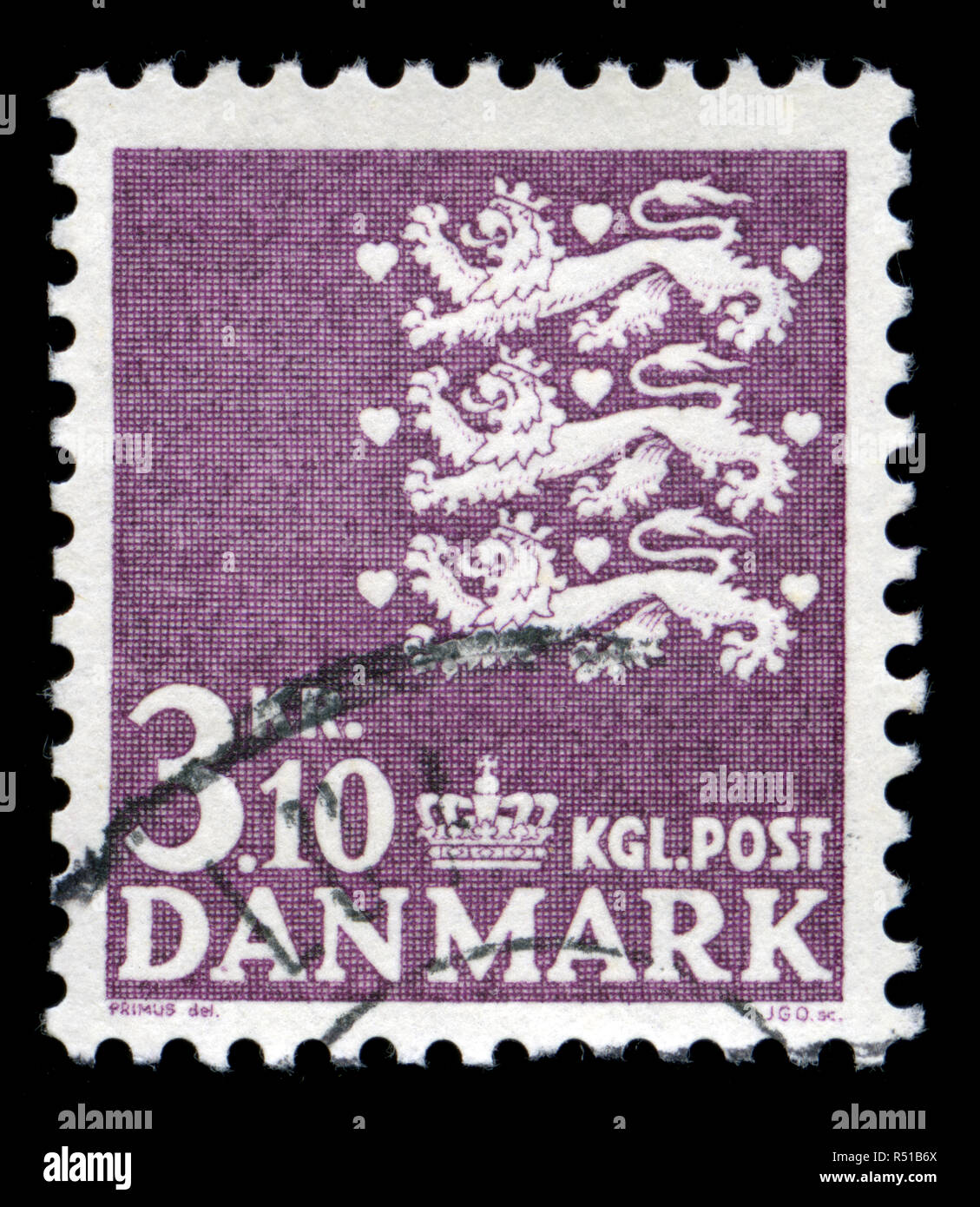 Postmarked stamp from the Denmark in the Small Coat of arms series ...