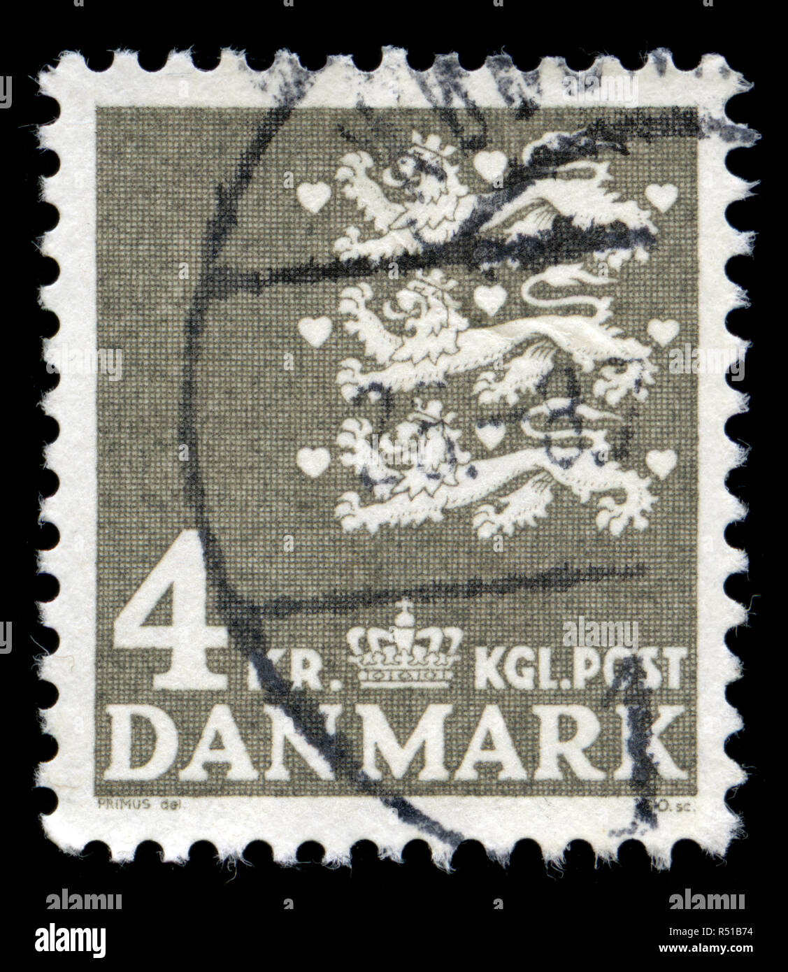 Postmarked stamp from the Denmark in the Small Coat of arms series ...