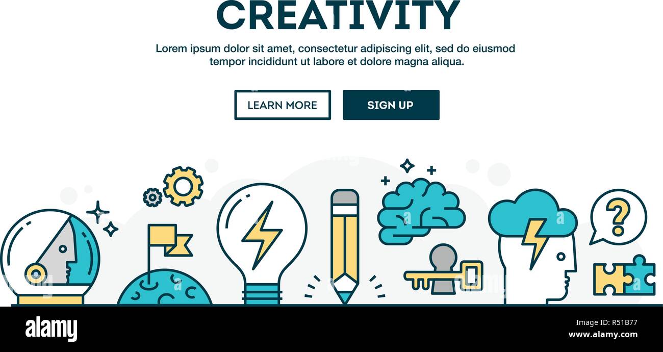 Creativity Colorful Concept Header Flat Design Thin Line Style Stock