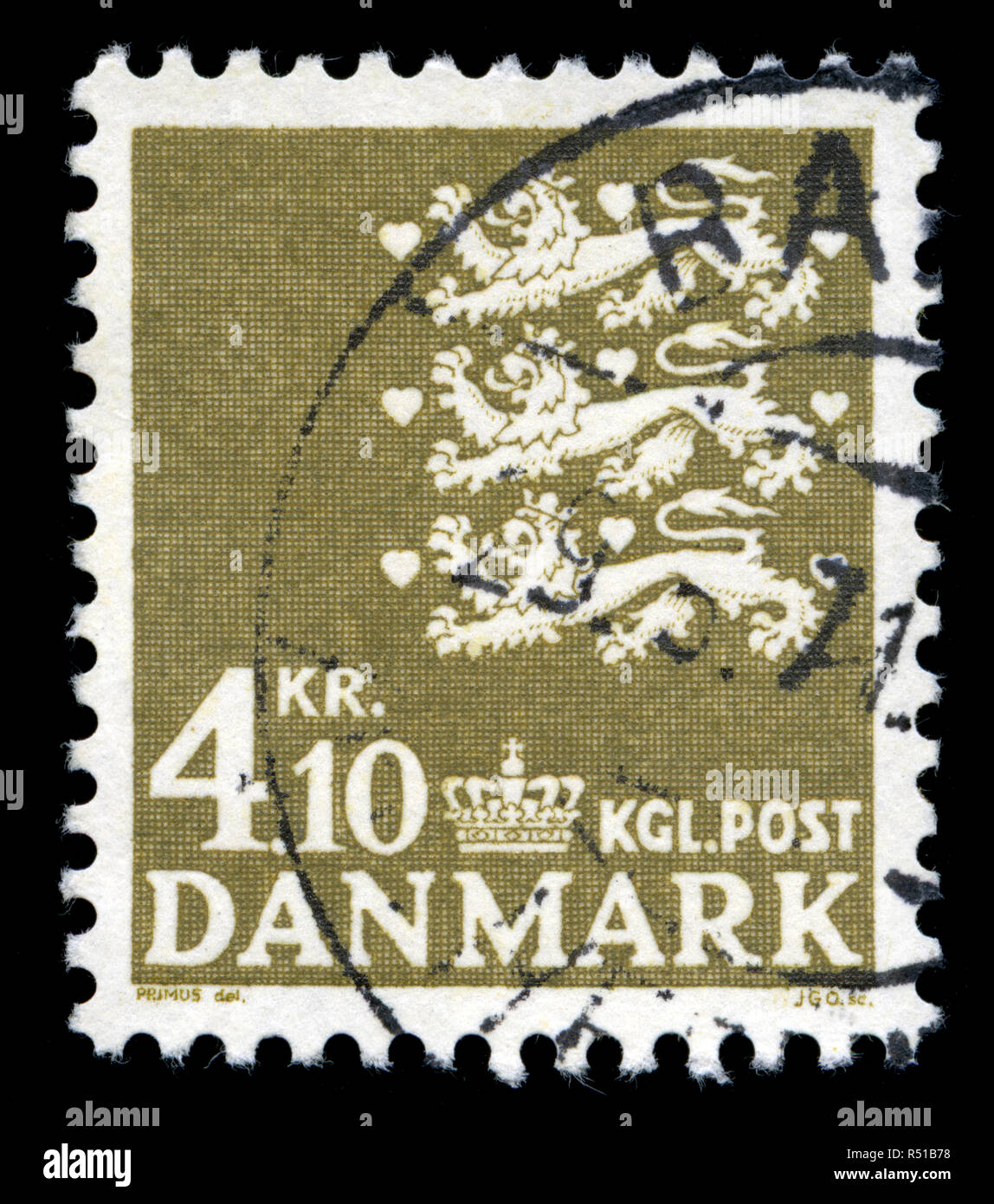 Postmarked stamp from the Denmark in the Small Coat of arms series ...