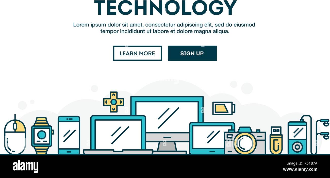 Technology Colorful Concept Header Flat Design Thin Line Style Stock Vector Image And Art Alamy