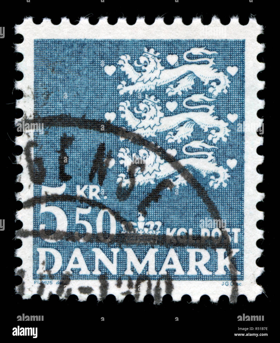 Postmarked stamp from the Denmark in the Small Coat of arms series ...